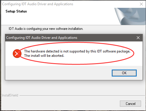 Fix The hardware detected is not supported by this IDT software package ...
