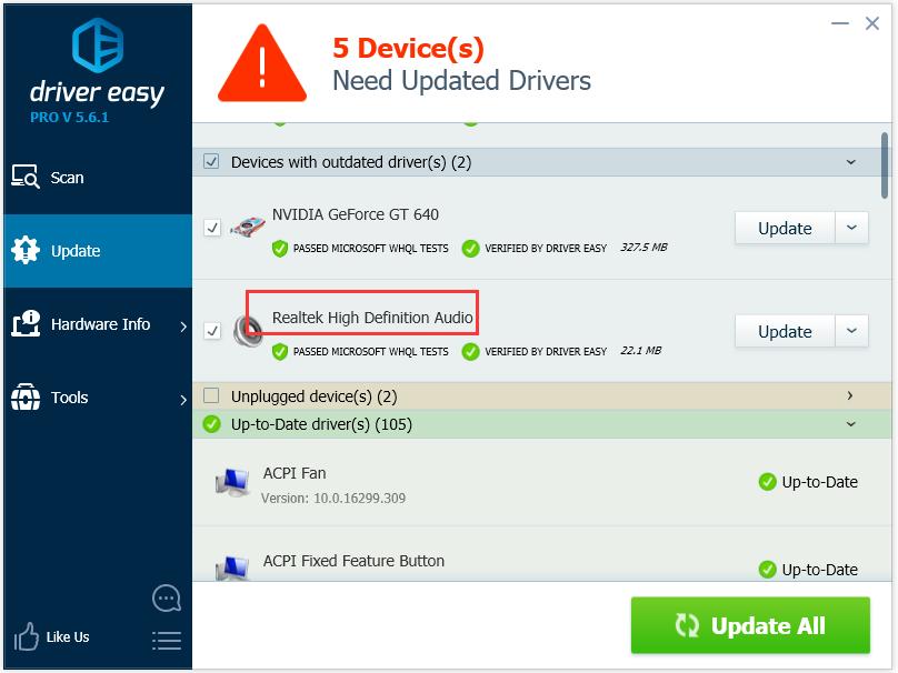 Fix Windows 10 Realtek High Definition Audio Driver Issue - Driver Easy