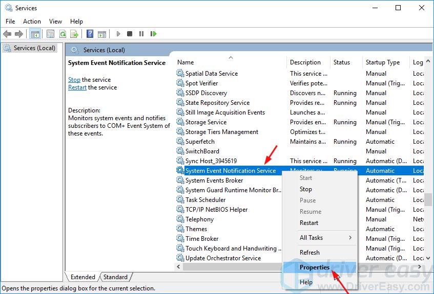 [SOLVED] Windows could not connect to the System Event Notification Service service - Driver Easy