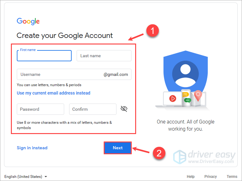 Create your Google account | step by step - Driver Easy