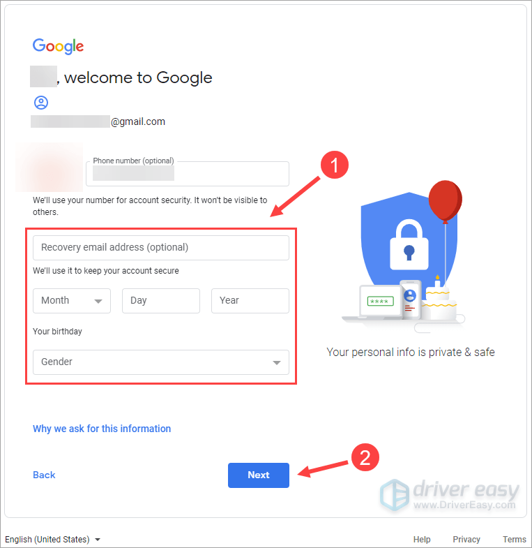 Create your Google account | step by step - Driver Easy