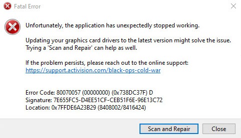 [SOLVED] COD: Black Ops Cold War Error Code 80070057 - Driver Easy