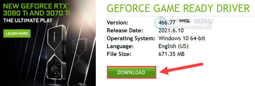 Official GeForce RTX 3070 Ti driver download - Win 10, 8, 7 - Driver Easy