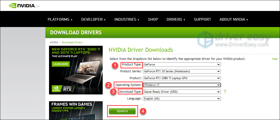 Download Nvidia GeForce Game Ready Driver for Windows 11/10 - Driver Easy
