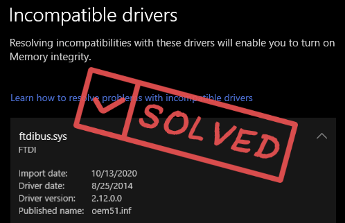 ftdibus sys: Memory Integrity Off Due to Incompatible Drivers - Driver Easy